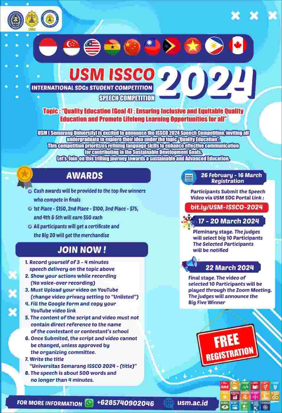 Delapan Negara Siap Ramaikan Kompetisi Pidato Internasional USM ISSCO 2024